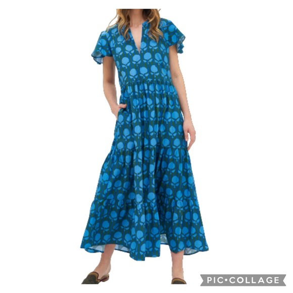 Oliphant | Dresses | Oliphant Blue Istanbul Vneck Maxi Dress | Poshmark